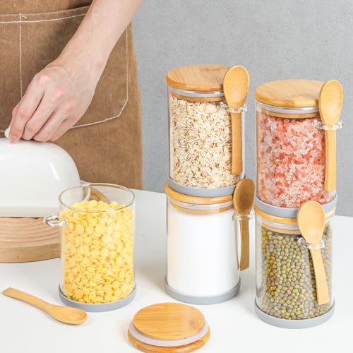 ComSaf 19oz Glass Jars with Lids and Spoons Set of 6, Sugar Coffee Containers Salt Spice Jars, Jars with Spoons for Loose Tea, Candy, Brown Sugar, Nuts, Overnight Oats Containers with Lids,