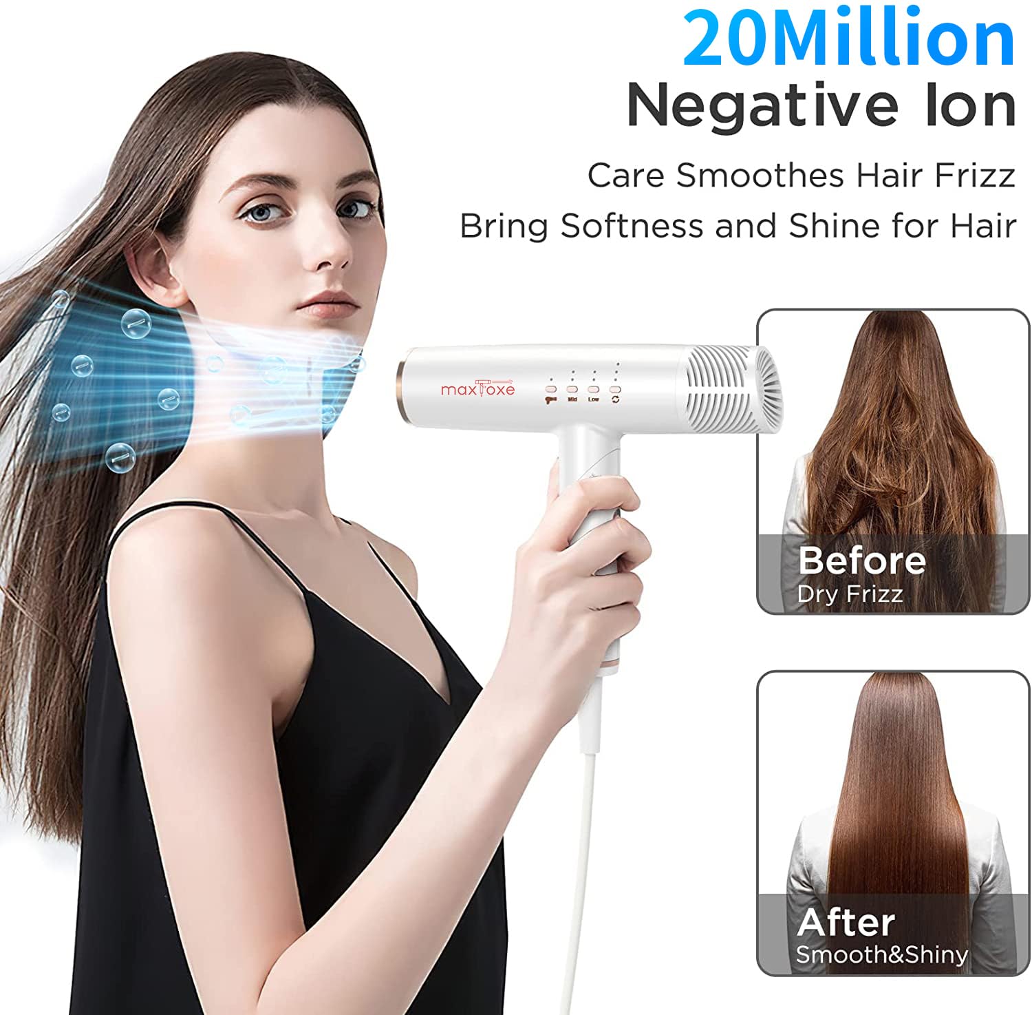 Maxfoxe Hair Dryer for Women, Blow Dryer Set 9 Modes Foldable Ionic Professional High Speed Fast Drying Brushless Compact Blower Magnetic Concentrator Nozzle Diffuser Attachment for Home,Hotel,Salon