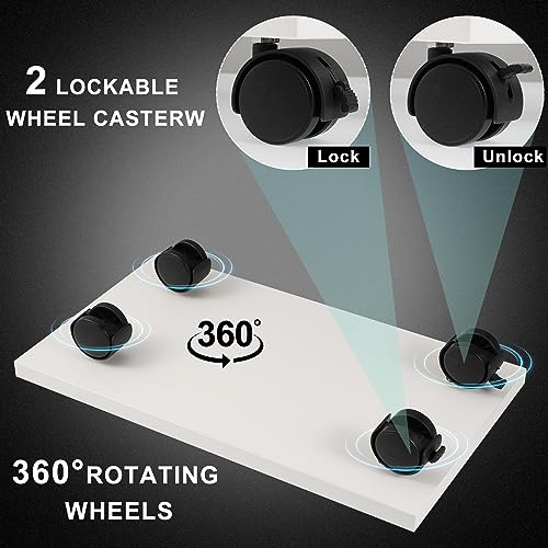 CPU Tower Stand with Lockable Wheels Under Desk Wooden CPU Holder Stand Cart for Office Home White