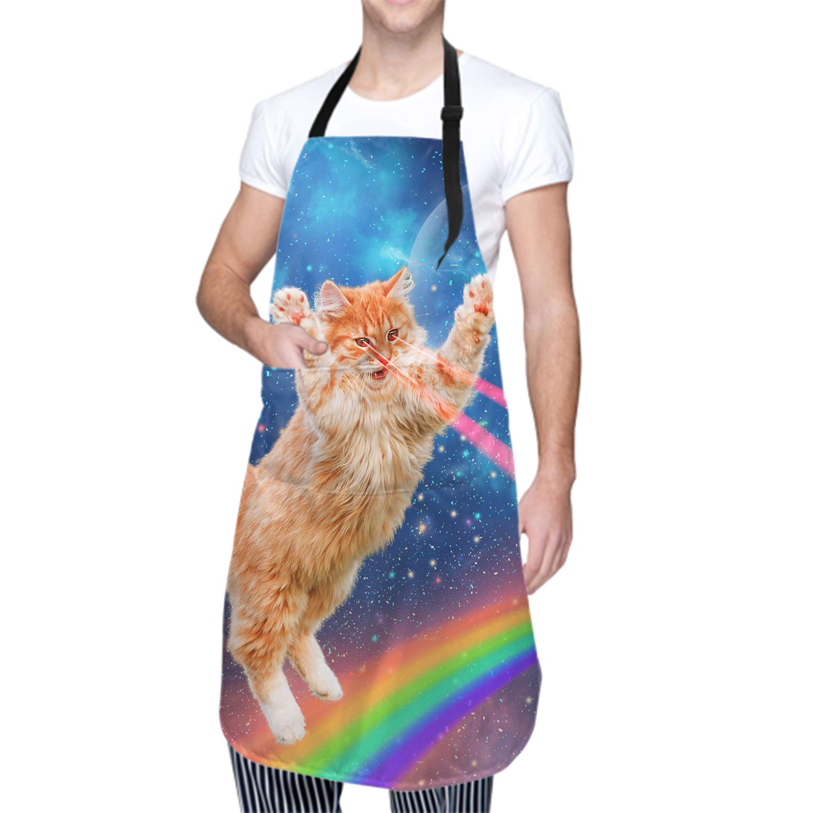 DZGlobal Space Cat Apron Funny Printed Unisex BBQ Apron Cooking Aprons Non-Fading Adjustable Neck Comfortable and Easy Care - Orange Cats