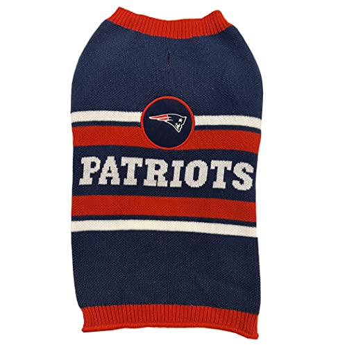NFL New England Patriots Dog Sweater, Size Large. Warm and Cozy Knit Pet Sweater with NFL Team Logo, Best Puppy Sweater for Large and Small Dogs