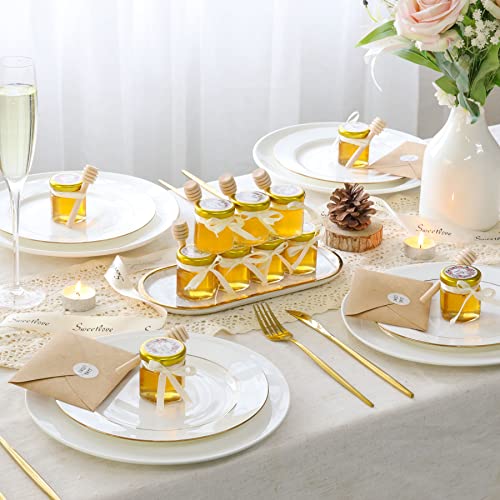 ComSaf Mini Honey Jars with Dipper 1.5oz - 40 Pack, Small Honey Glass Jar with Gold Lid, Tiny Hexagon Honey Jar in Bulk for Baby Shower, Wedding and Party Favors