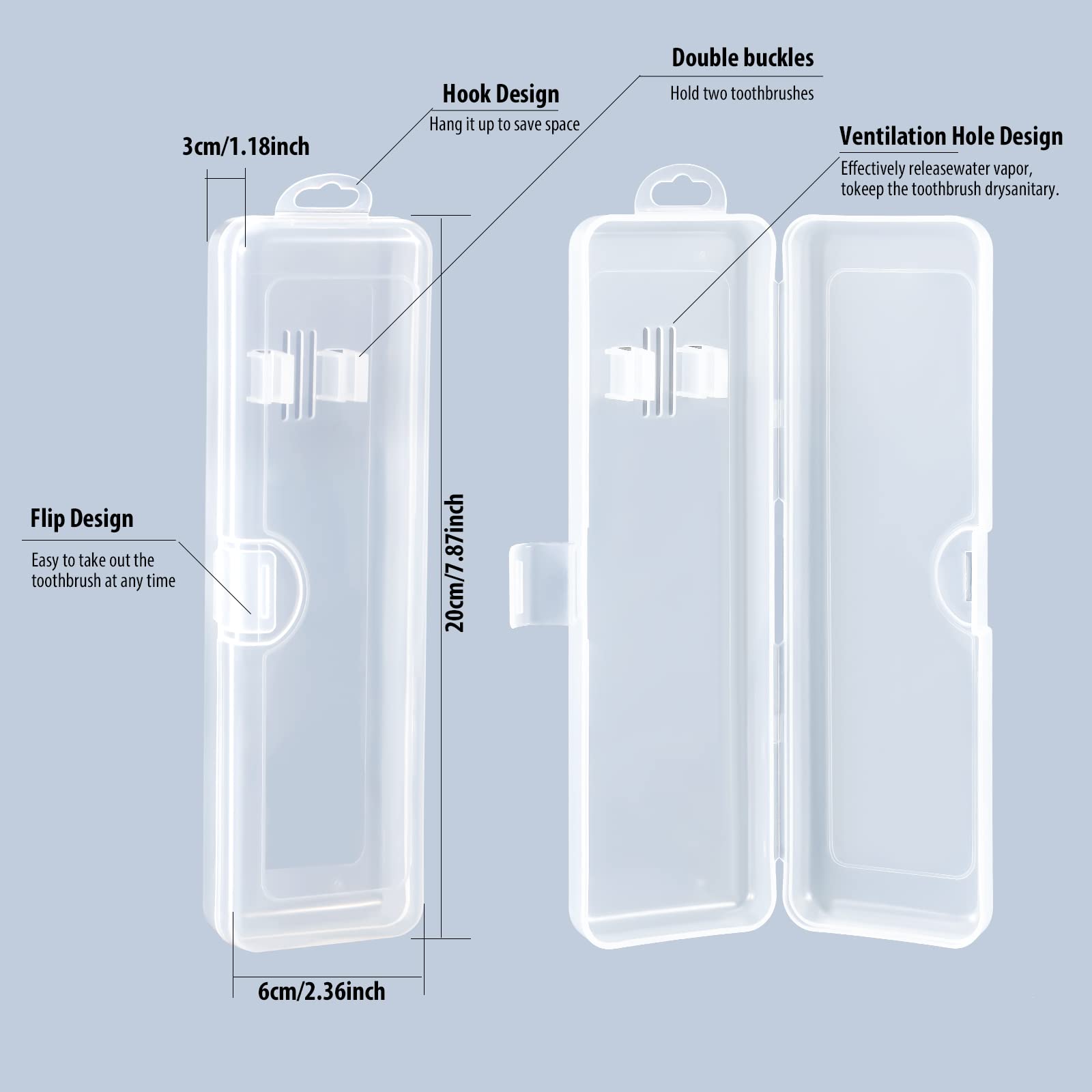 Dual Toothbrush Case for Travel,Toothbrush Container for Manual Tooth Brush for Adult and Kids Toothbrushes