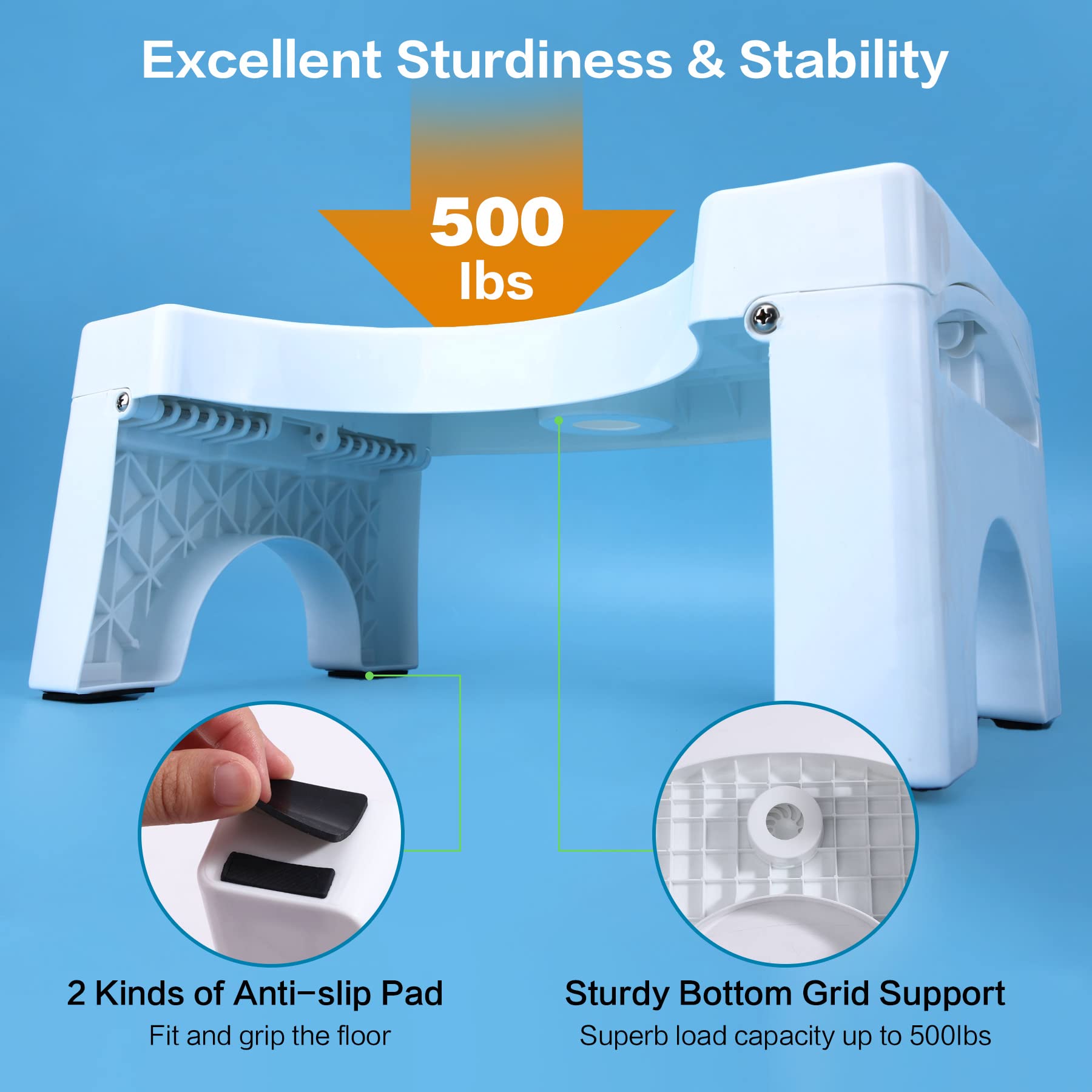 Foldable Toilet Potty Stool for Adults, 7" Heavy Duty Plastic Portable Squatting Poop Foot Stool with Freshener Space, Bathroom Non-Slip Toilet Assistance Step Stool - Gifts for Kids Seniors