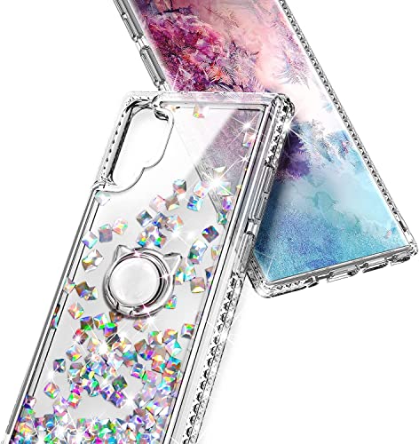 NGB Supremacy for Samsung Galaxy Note 10 Plus/Note 10 Plus 5G Case with Screen Protector (Maximum Coverage, Flexible TPU), Ring Holder/Wrist Strap, Glitter Liquid Cute Case (Clear Gem)