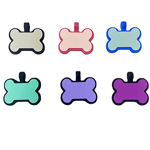 Original Silent Bone Design Silicone Pet Tag,Personalized ID Dog Tags,with Double Blank Sides to Engrave,6 Popular Colors in One Set