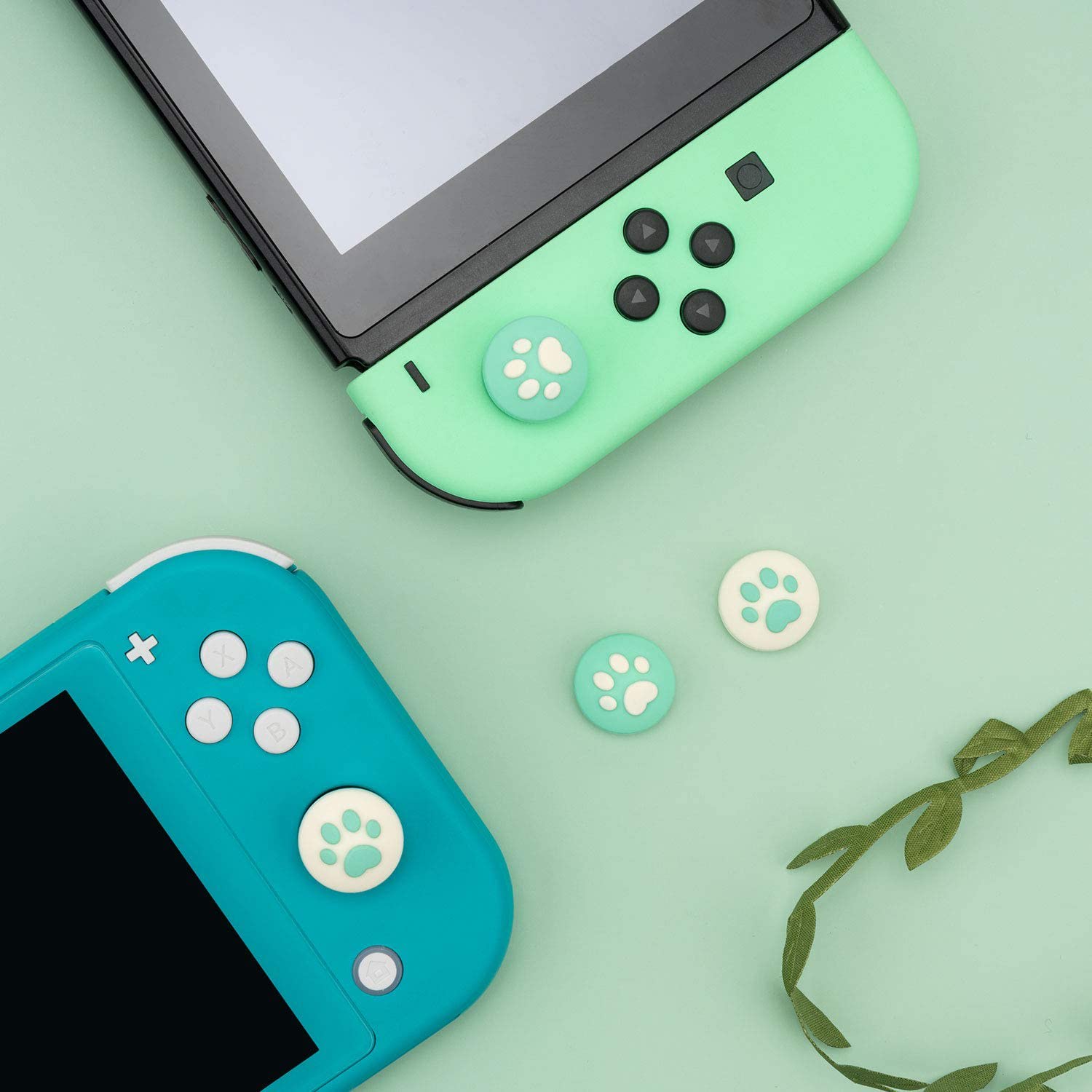 Cute Joycon Thumb Grip Caps for Nintendo Switch/OLED/Lite Console, Cute Cat Paw Shape Kawaii Silicone Joystick Cover Replacement Thumb Grip Covers for Joycon Switch Controller - Green, 4PCS