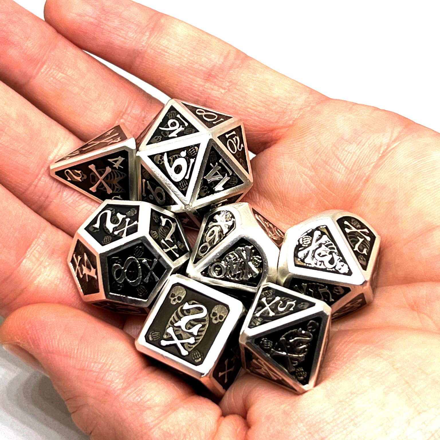 Darksilver Forge Reaper's Bounty Metal Polyhedral Dice Set | Pirate, Skull & Bones, Skeleton Dice for Tabletop Roleplaying Games, Dungeons and Dragons, DND, D&D