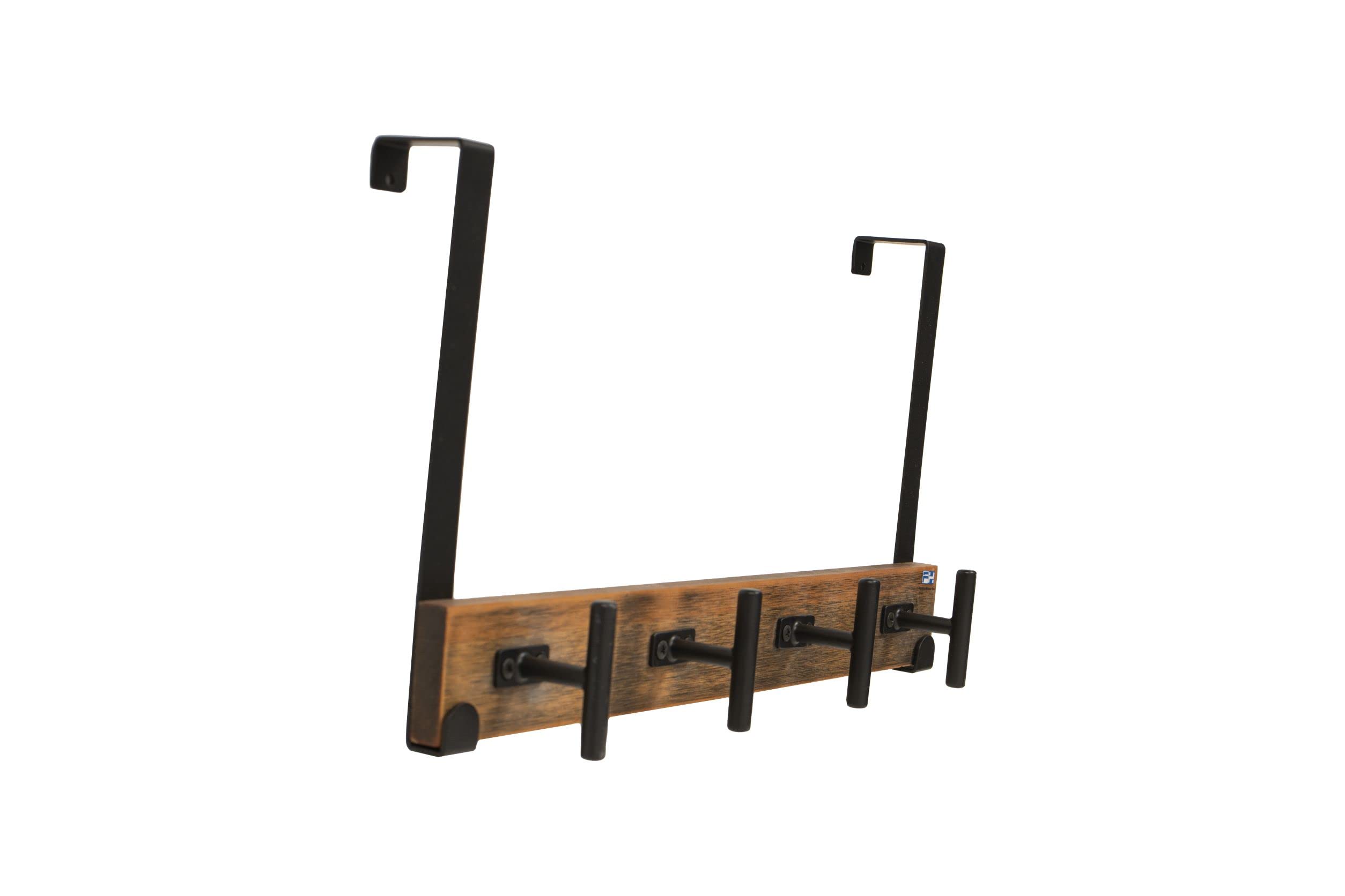 FantasHome FH Classic Style Over The Door Hook Rack - Black & Brown (with 4 "T Hooks)