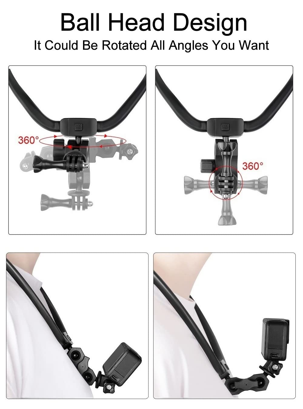 Taisioner POV Neck Mount Necklace Holder Chest Strap for Smartphone GoPro AKASO DJI Action Camera and Smart Phone Video Record Accessories