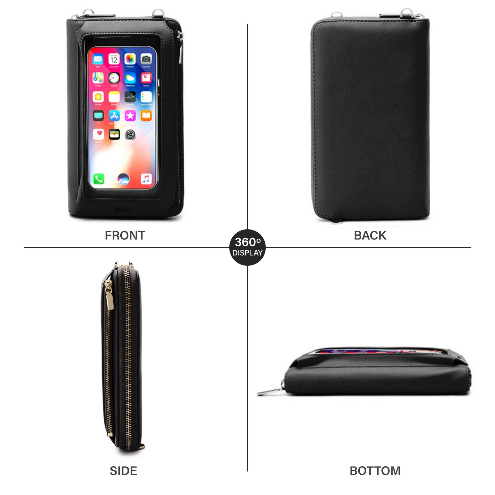 Women Touch Screen Purse Small Crossbody Phone Bag RFID Protection Wristlet Cell Phone Wallet (S-Black)