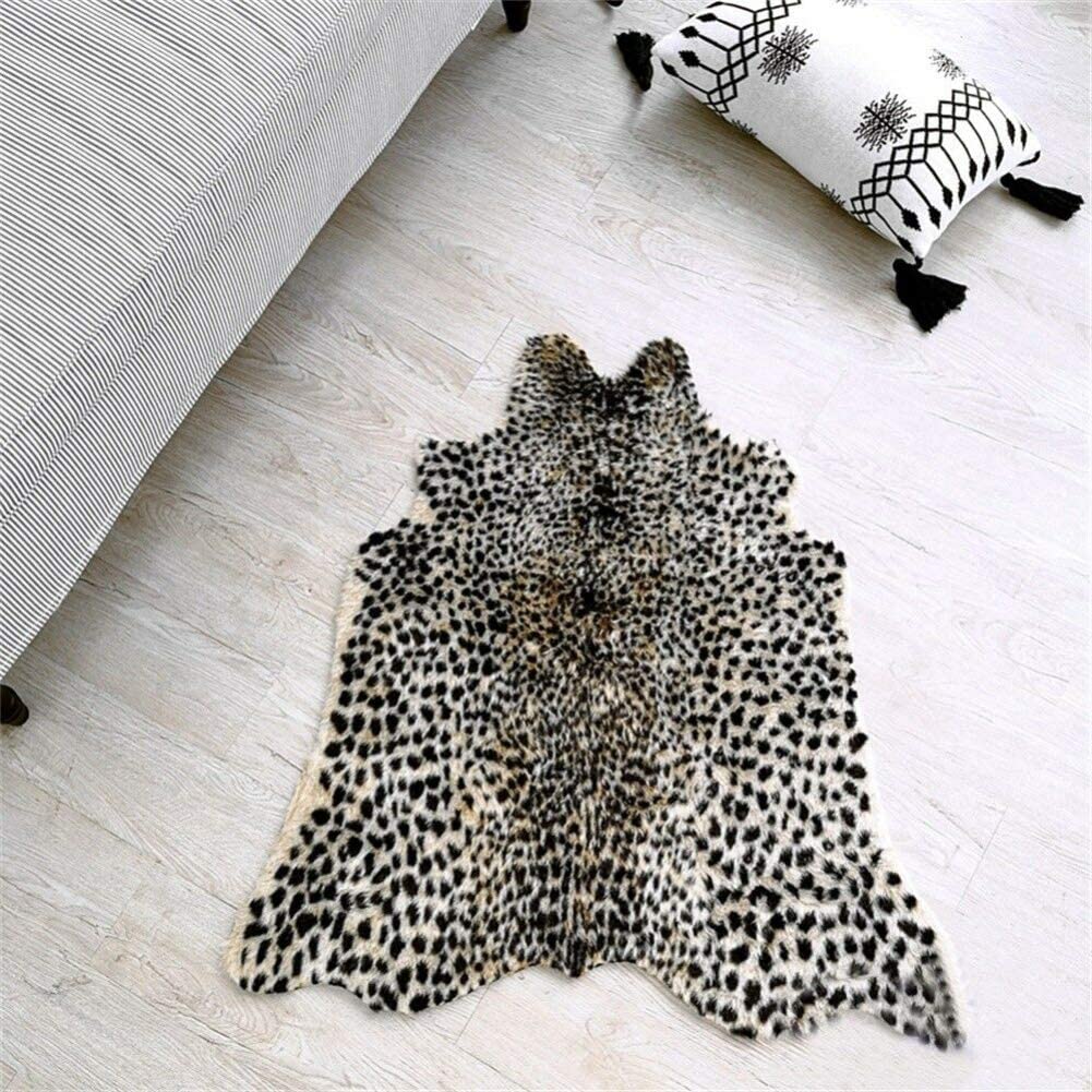 Leopard Print Area Rug - Faux Fur Non-Slip Cheetah Rug Small Accent Distressed Animal Print Hide Rugs Floor Carpet for Door Mat Entryway Bedrooms Laundry Room Decor (3.3x2.95Ft, Leopard)
