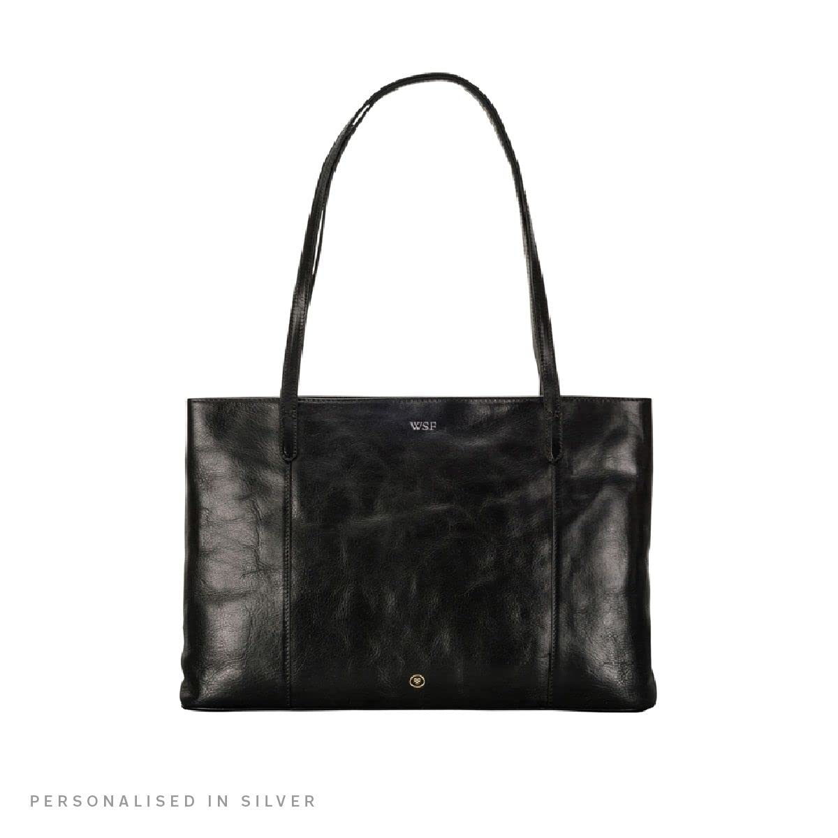 Maxwell Scott - Womens Luxury Leather Classic Shopper Tote Bag Purse - Handmade from Italian Hides - The Athenea Black
