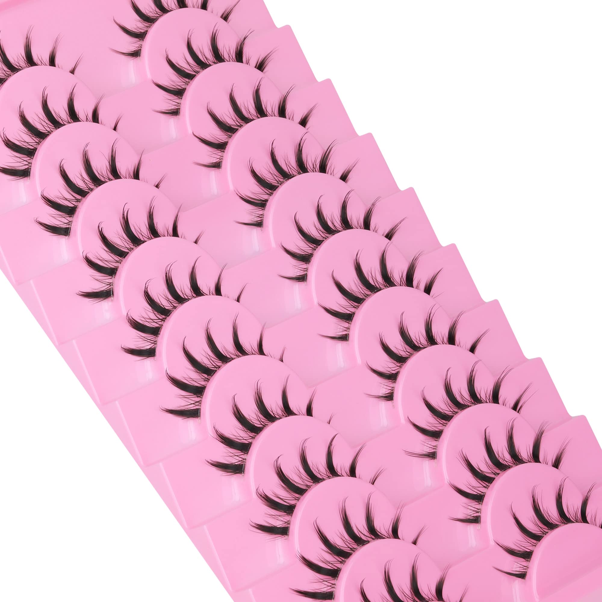 FANXITON Manga Lashes Natural Look 10 Pairs 15mm with Clear Band Japanese Cosplay Lashes Short Handmade 3D False Eyelashes