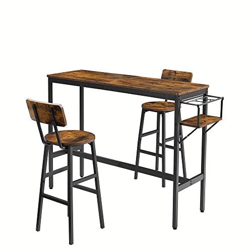 Hosnnile Bar Table Set for 2 with Folding Wine Holder, Pub Bistro Dinning Table and Stools with Backrest, Counter Height Bar Table Set for Apartment, Kitchen, Small Space