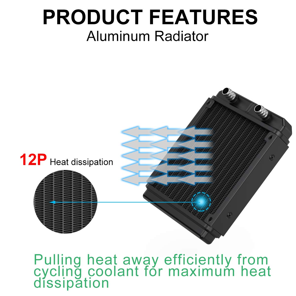 Clyxgs Water Cooling Radiator, 12 Pipe Aluminum Heat Exchanger Radiator with Tube for PC CPU Computer Water Cool System DC12V 120mm