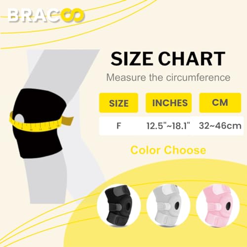 Bracoo Adjustable Compression Knee Patellar Pad Tendon Support Sleeve Brace for Men Women - Arthritis Pain, Injury Recovery, Running, Workout, KS10 (Black)