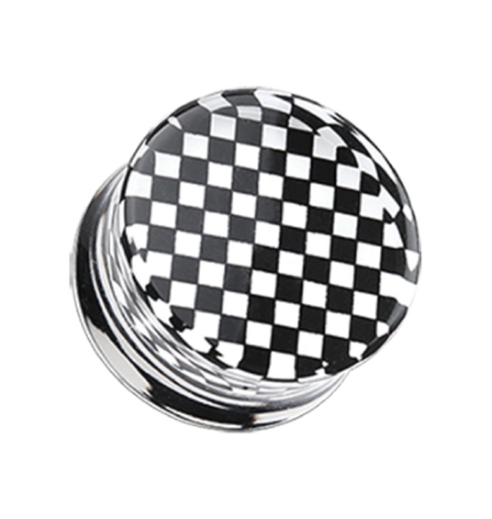 Classic Checker Inlay Double Flared Ear Gauge Freedom Fashion Plug (Sold by Pair) (7/16", Black)