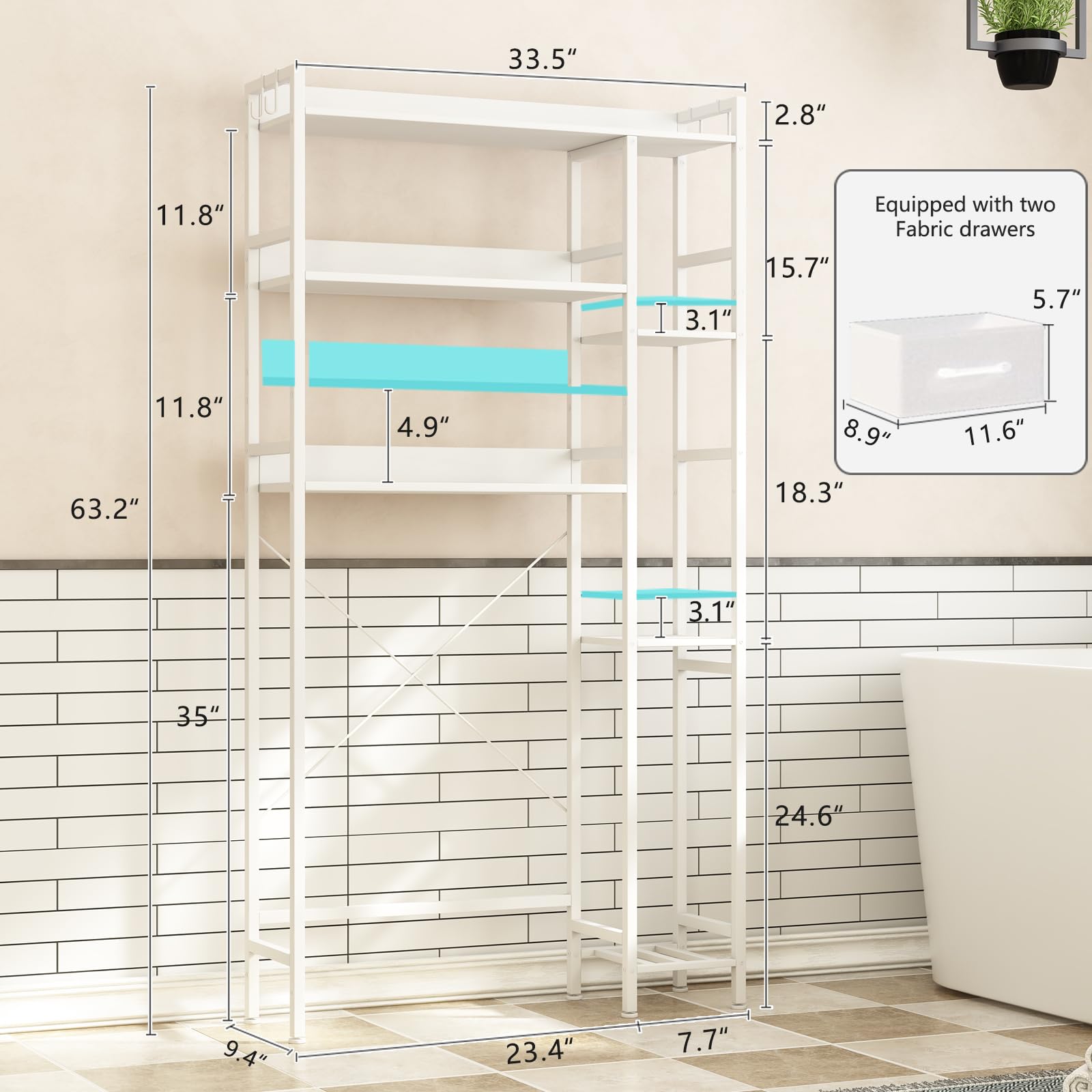 EdartHouse Over The Toilet Storage with 2 Drawers, Over Toilet Storage with Adjustable Shelf, Home Space-Saving Toilet Rack Above Toilet Storage with 4 Hooks for Restroom, Laundry(Rustic Brown)