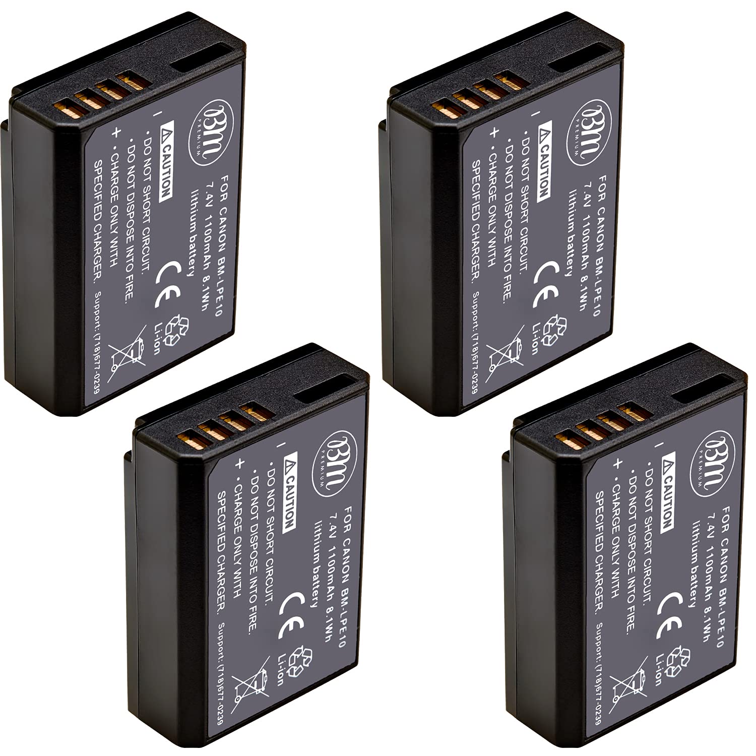 BM Premium 4 Pack of LP-E10 Batteries for Canon EOS Rebel T3, T5, T6, T7, Kiss X50, Kiss X70, EOS 1100D, EOS 1200D, EOS 1300D, EOS 2000D Digital Cameras