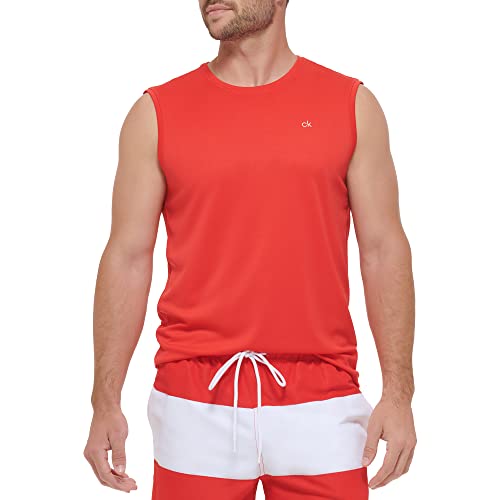 Calvin Klein Men's Standard Light Weight Quick Dry Sleeveless 40+ UPF Protection, Red, Medium