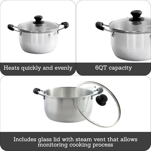 Imusa Aluminum USA Pot with Glass Lid and Bakelite Handle 4-Quart