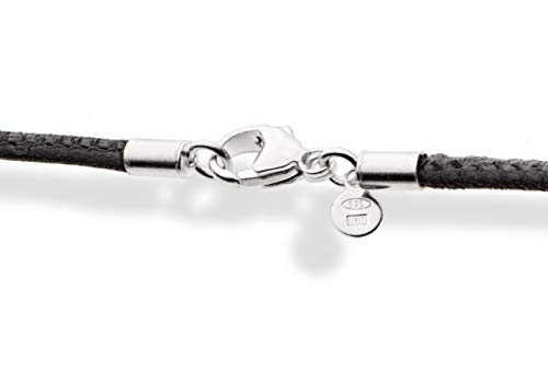 Miabella Genuine Italian 2mm Black or Brown Leather Cord Chain Necklace for Men Women with 925 Sterling Silver Clasp Made in Italy (Black, 22)