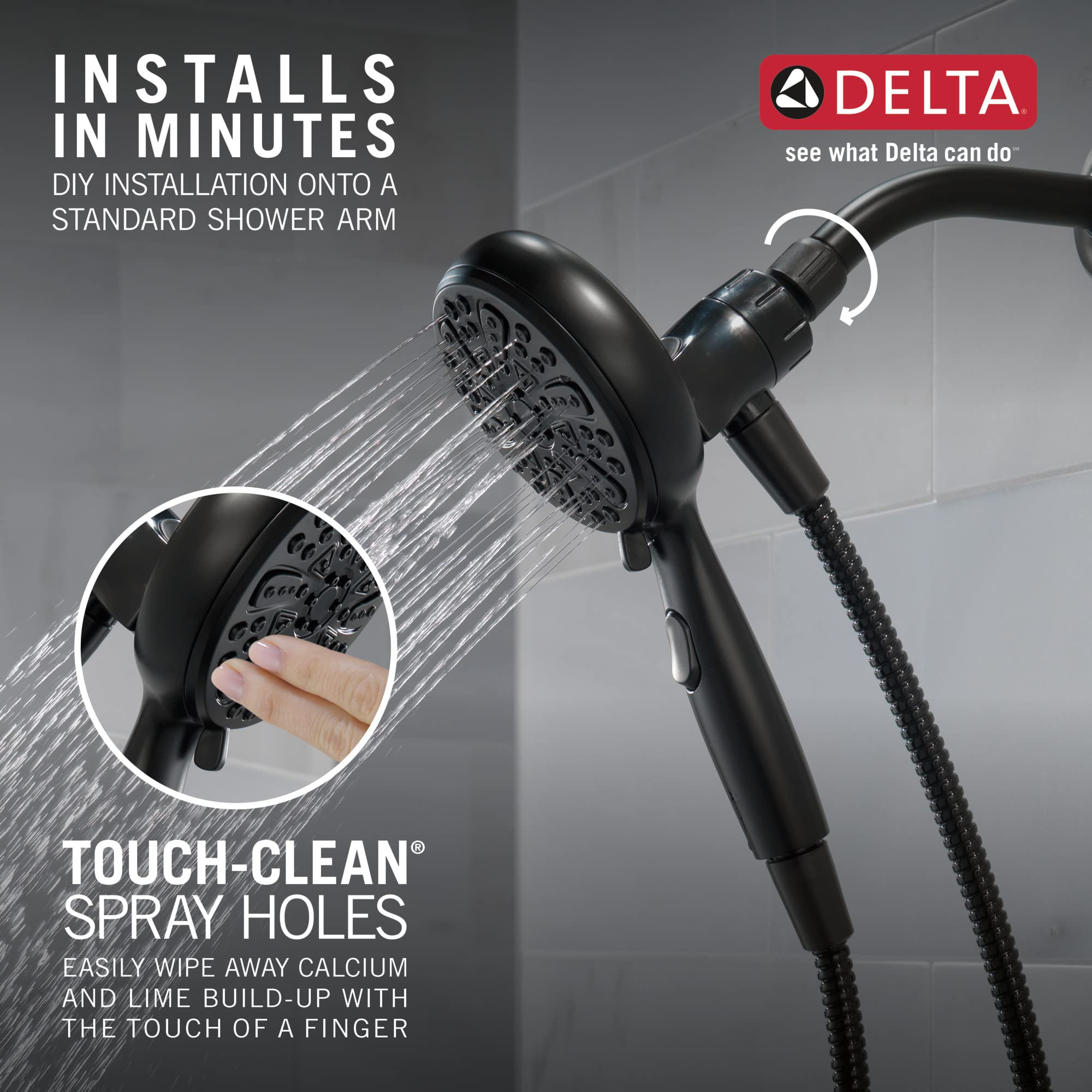 Delta Faucet 6-Setting SureDock Magnetic Shower Head with Handheld Spray, Black Shower Head with Hose, Round Shower Head, Showerheads & Handheld Showers, MagnaTite Docking, Matte Black 75609BL