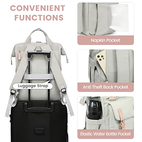 LOVEVOOK Laptop Backpack for Women Work Travel Commuter Backpack Purse, College Nursing Backpack Business Computer Bag Doctor Nurse Bags, 15.6 Inch, Light Grey-pink