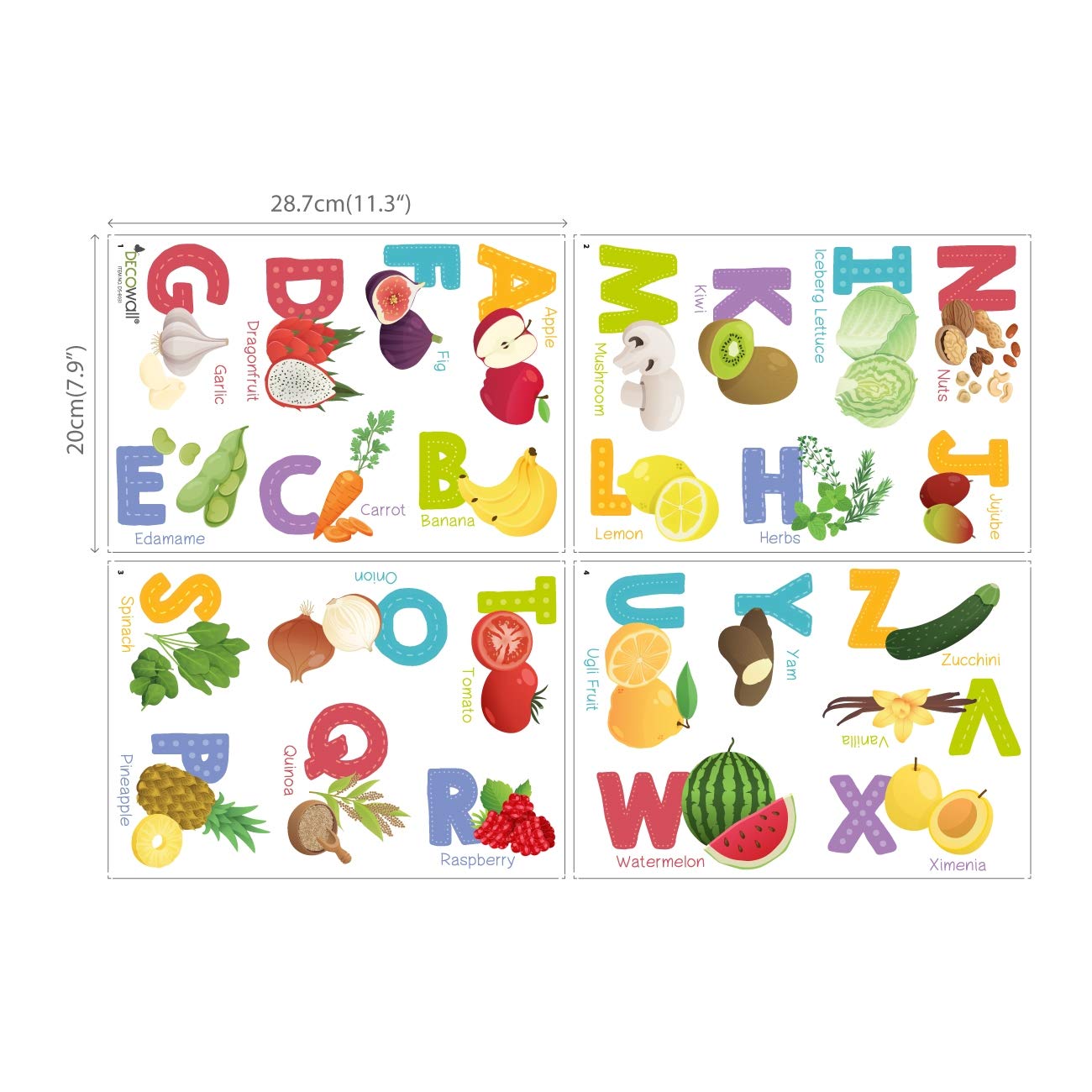 DECOWALL DS-8031 Fruit and Vegetable Alphabet Kids Wall Stickers Wall Decals Peel and Stick Removable Wall Stickers for Kids Nursery Bedroom Living Room (Small) décor