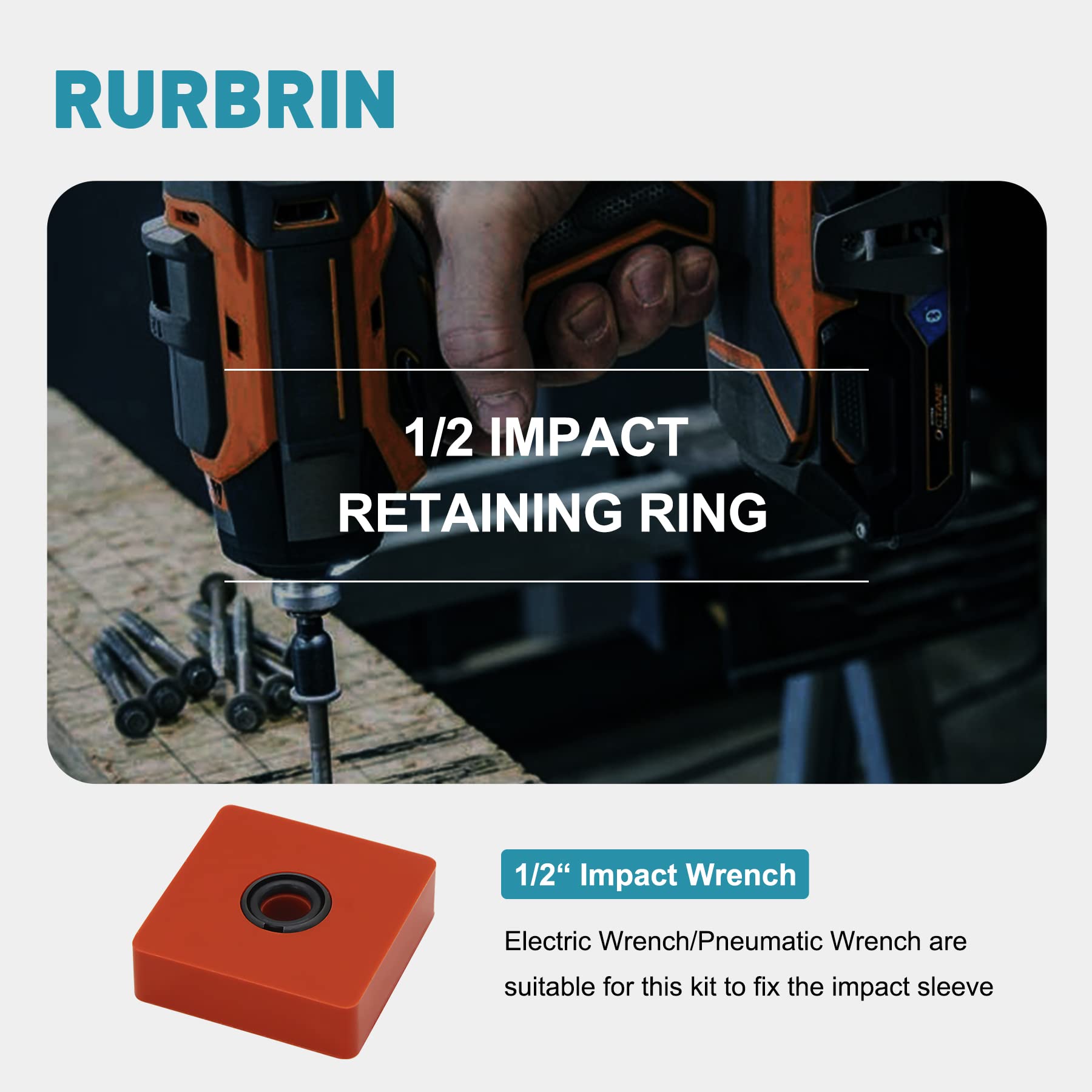 RURBRIN (10 Sets) 1/2" Impact Wrench Retaining Rings with O-Ring, Compatible with Electric/Pneumatic Wrench, Including Retainer Ring Anvil Install Tool