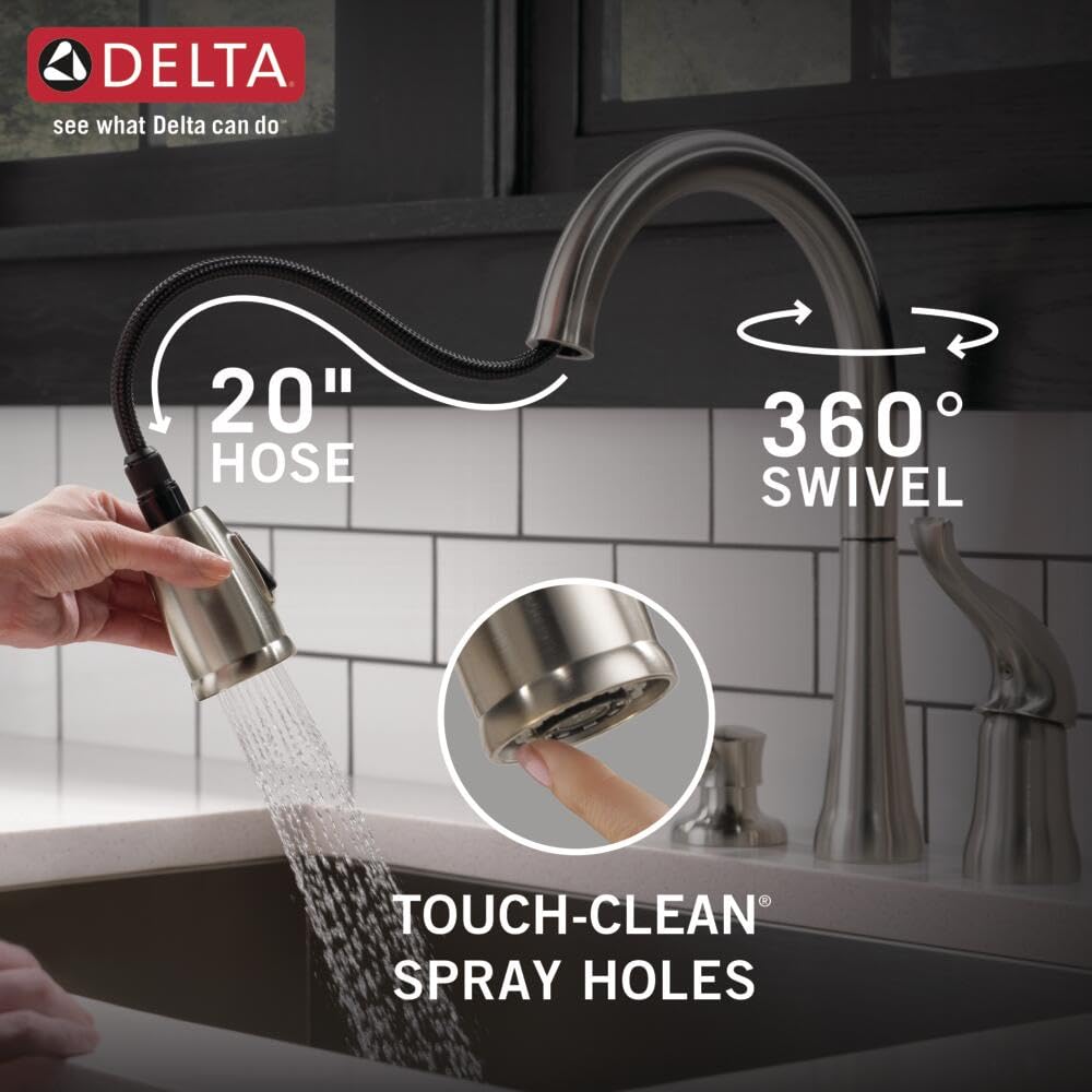 Delta Faucet Kate Pull Down Kitchen Faucet Brushed Nickel with Pull Down Sprayer, Kitchen Sink Faucet, Faucet for Kitchen Sink, Soap Dispenser, Stainless 16970-SSSD-DST