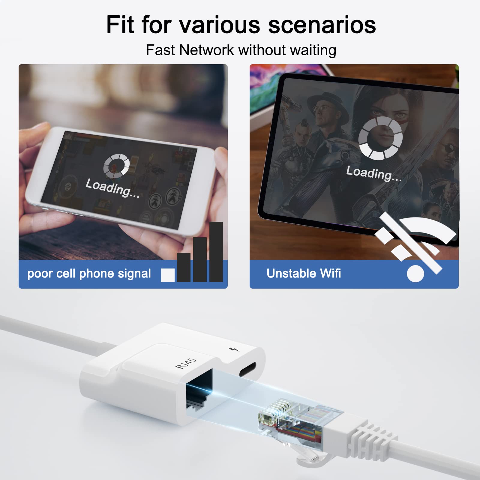 FEINODI Lightning to Ethernet Adapter, 2 in 1 iPhone to Rj45 Ethernet LAN Network Adapter ethernet Cable with Charging Port for ipad POS Syestems,Support New IOS15