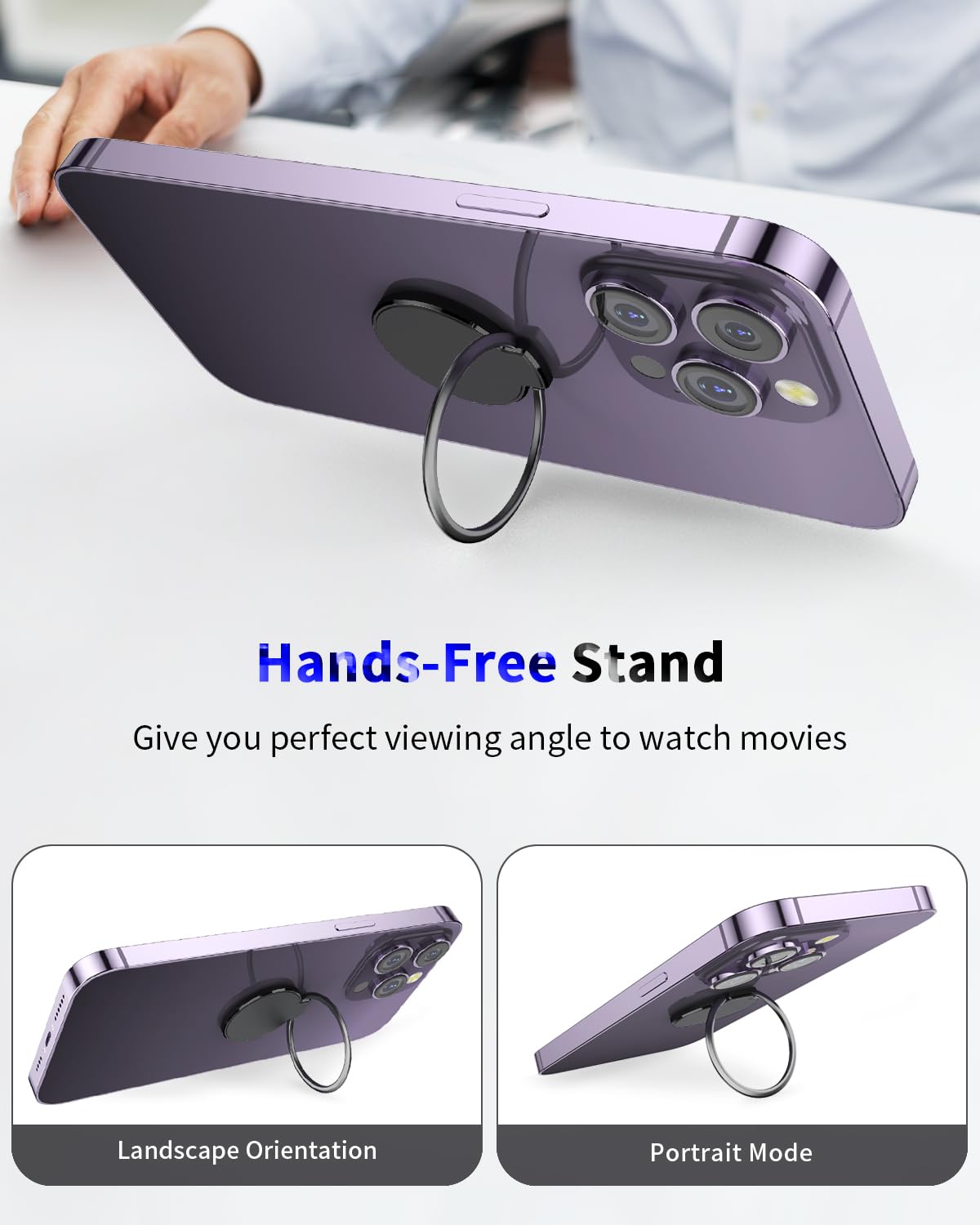 CHEEDAY Magnetic Phone Ring Grip, [4 Strong Magnets] Gym Finger Ring Holder 360° Rotation for Magnetic Car Mount, Metal Plate, Compatible with iPhone 15 14 13 12 Pro Max, All Smartphones, Black