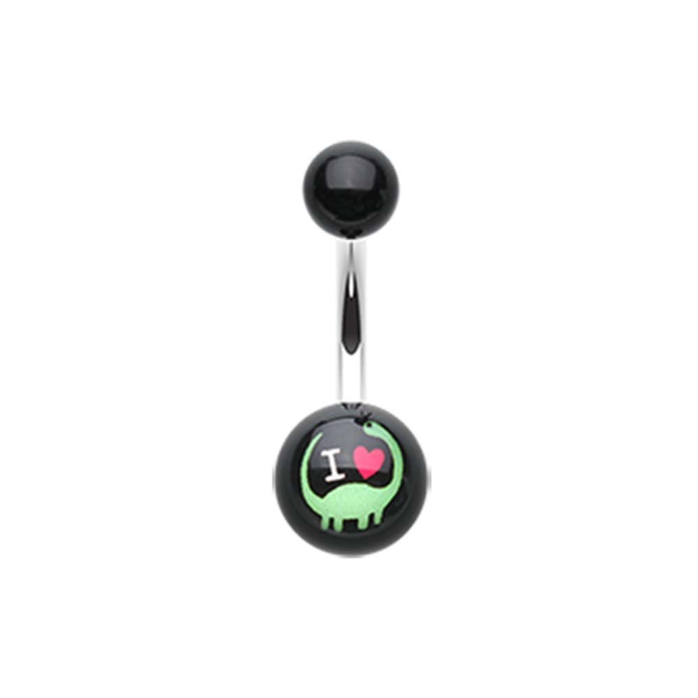 Cosmic I Heart Dino Acrylic Logo Belly Button Ring - 14G (1.6mm) - Sold Individually