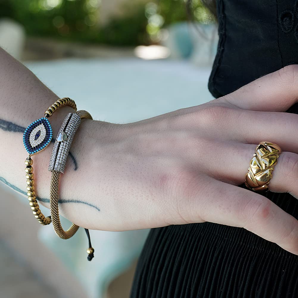 CIUNOFOR 14K Gold Filled Evil Eye Chain Bracelet, Adjustable White Bracelet for Women