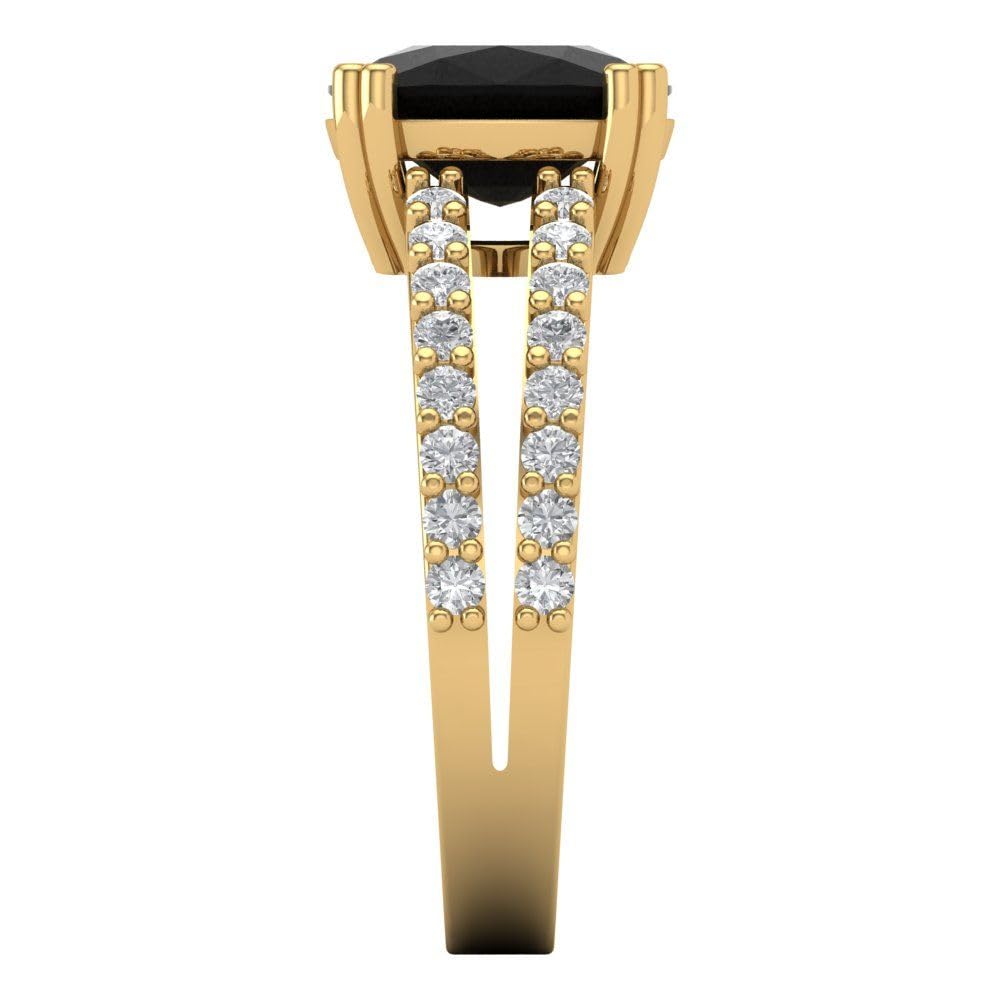 Clara Pucci 3.44 Carat Cushion Cut Solitaire Natural Black Onyx Bridal Wedding W/accent art deco Anniversary Ring 14k Yellow Gold 6.5