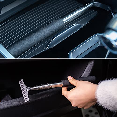 GreceYou Retractable Car Rearview Mirror Wiper Portable Auto Mirror Squeegee Cleaner Long Handle Car Cleaning Tool Mirror Glass Mist Cleaner, Length Up to 98cm/38.6inch (Black)