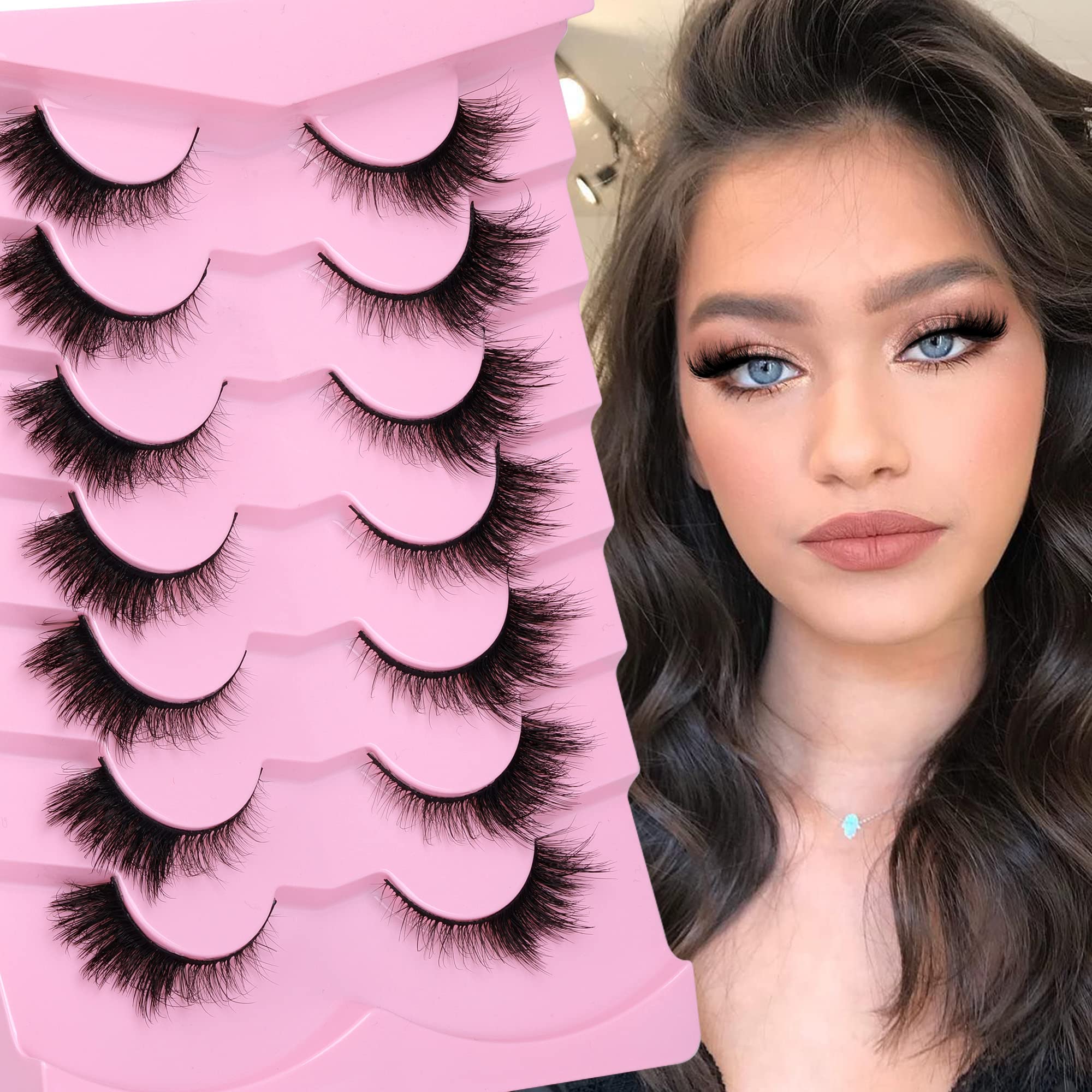 Fox Eye Lashes Natural Looking Wispy Eyelashes D Curl Fluffy Faux Mink Lashes Multi-layers Volume False Lashes 7 Pairs Pack by Mavphnee