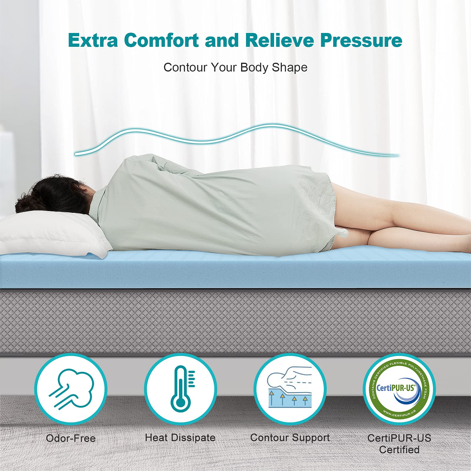iHomy 3 Inch Memory Foam Mattress Topper Cooling Gel Infused King Mattress Toppers (King, 3 Inch (No Cover))