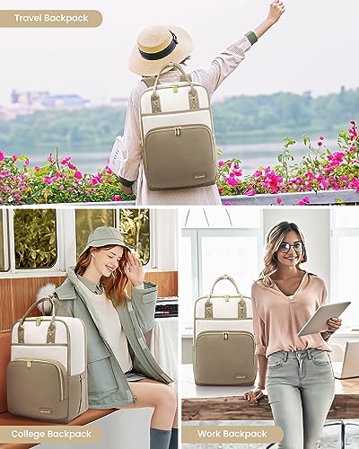 LOVEVOOK Laptop Backpack for Women 15.6 Inch, Travel Backpack Personal Item Size Carry On Bag, Women’s Computer Backpack Work Laptop Bag With Water-Resistant, College Backpack Teacher Nurse Bag, Khaki