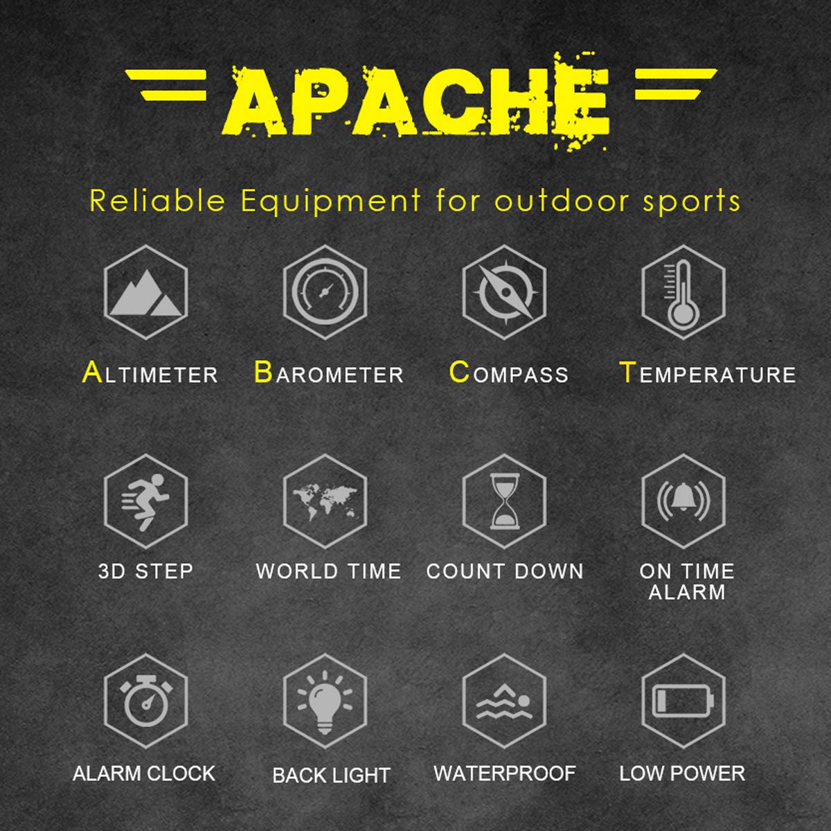 CakCity Digital Sports Watches for Men Military Watches with Compass Temperature, Steps Tracker, Large Dial, Model: Apache