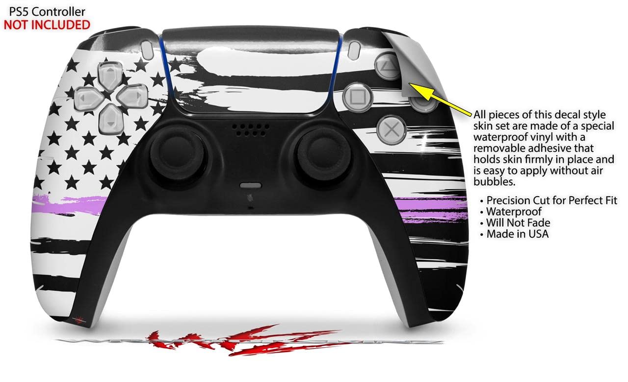WraptorSkinz Skin Wrap compatible with Sony PS5 DualSense Controller Brushed USA American Flag Pink Line (CONTROLLER NOT INCLUDED)