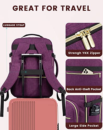 LOVEVOOK Large Travel Laptop Backpack Women, 40L Flight Approved Carry on Backpack Waterproof 17.3inch Luggage Daypack Business Weekender Overnight Backpacks Bag with 3 Packing Cubes, Purple