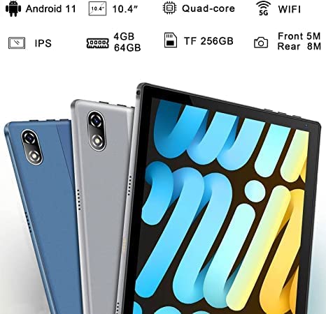 DUODUOGO 2023 Newest Android 11.0 Tablet, 2 in 1 Tablet 10.4 Inch, 5G WiFi with Keyboard, 4GB + 64GB Storage, Quad-Core Processor, 13MP Camera, 1332 * 800 HD Display, Mouse/Leather Case (DGO-S7 Blue)
