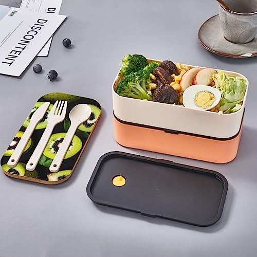 Green Kiwi Adult Lunch Box, Bento Box, With Cutlery Set Of 3, 2 Compartments, Rectangular, Lunch Box For Adults