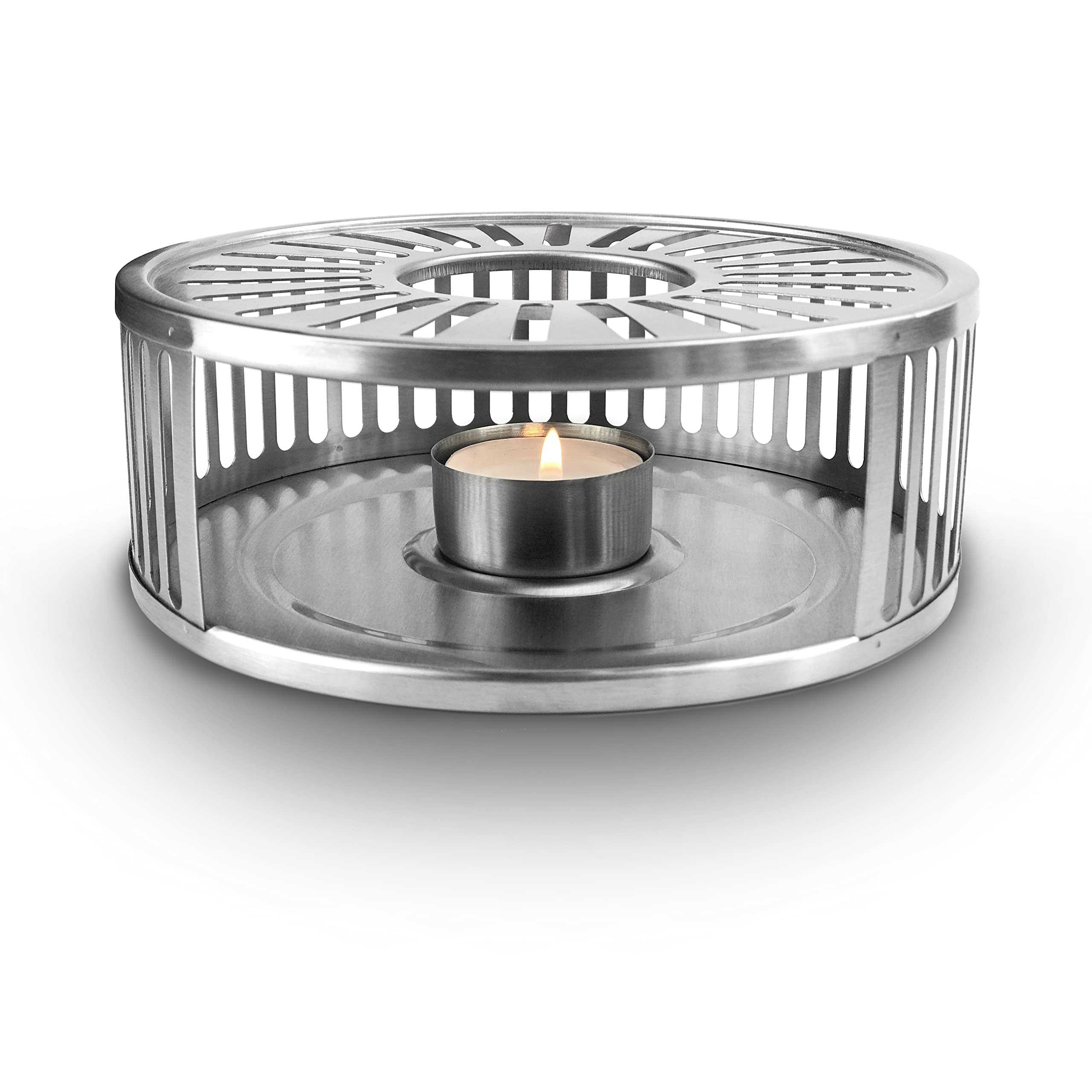 Creano Designer Stainless Steel Tea Warmer with Tea Light Holder - Tea Cosy - Stable Not Rattling - Rechaud Suitable for All Teapots