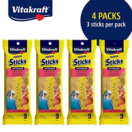 Vitakraft Crunch Sticks Parakeet Treat - Honey, Egg, and Apple- Pet Bird Treat Toy - Multi Variety Pack of 12 Sticksā¦