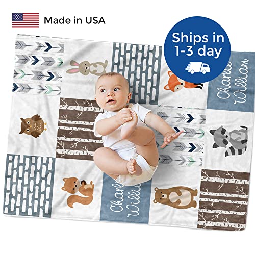MDPrints Personalized Baby Blanket, Custom Baby Blankets for Boys and Girls, Customized Baby Gifts with Name, Newborn Gift (Woodland 214c)