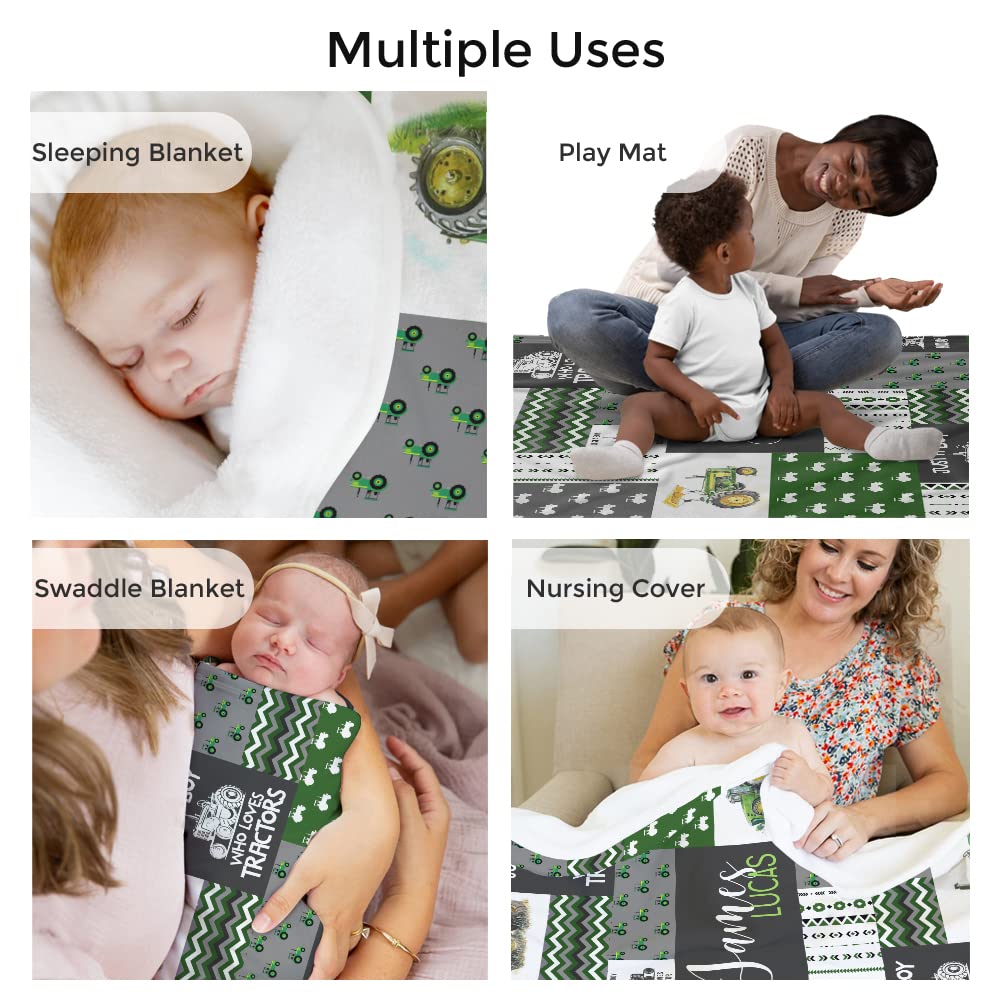 MDPrints Tractor Personalized Baby Blankets for Boys, Personalized Baby Gifts with Name, Customized Baby Blanket, Newborn Boy Gift, Soft Fleece